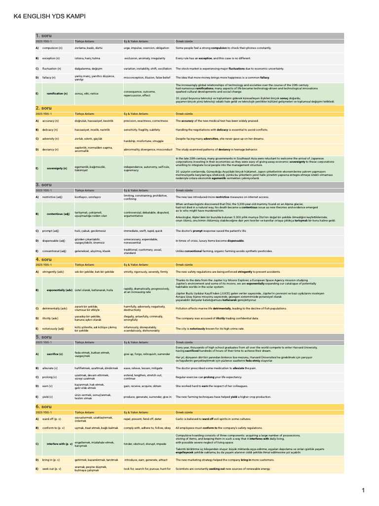 2025 YDS Kelimeleri | PDF