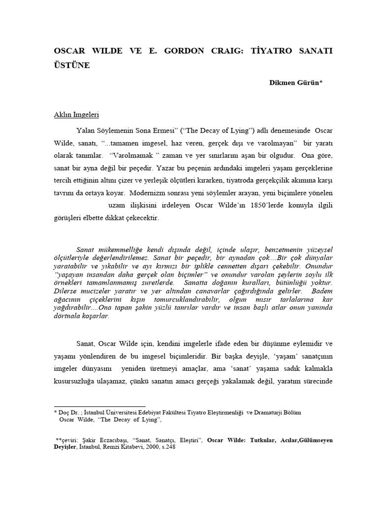 Oscar Wilde Ve E. Gordon Craig | PDF