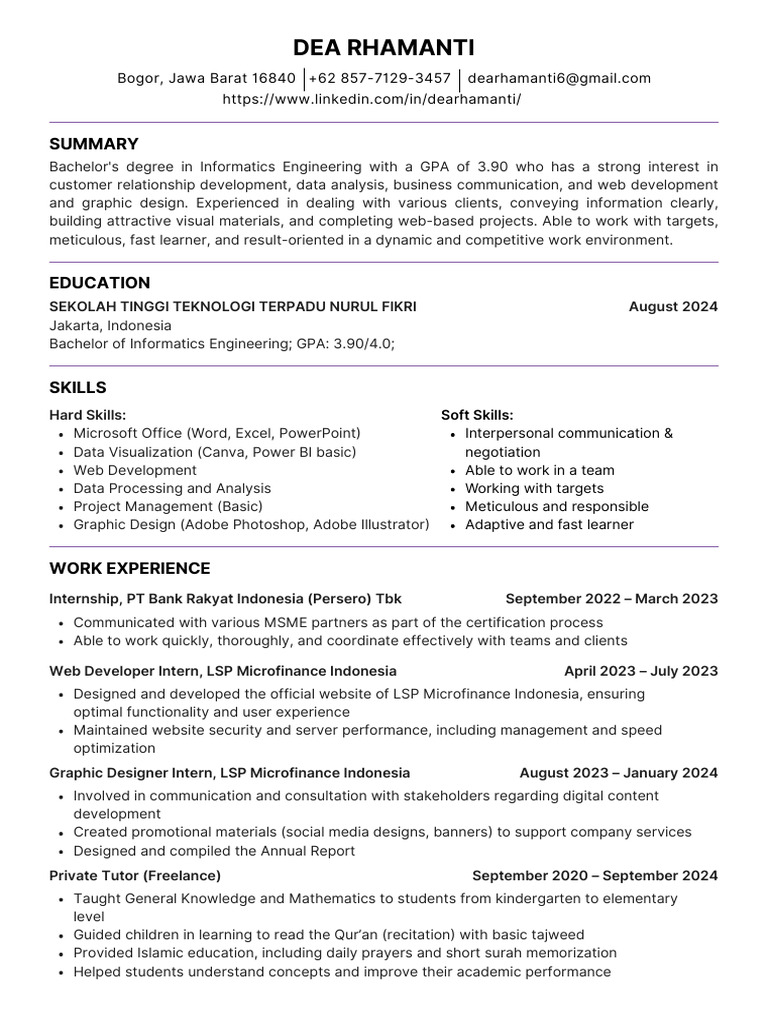 Curriculum Vitae - Dea Rhamanti | PDF