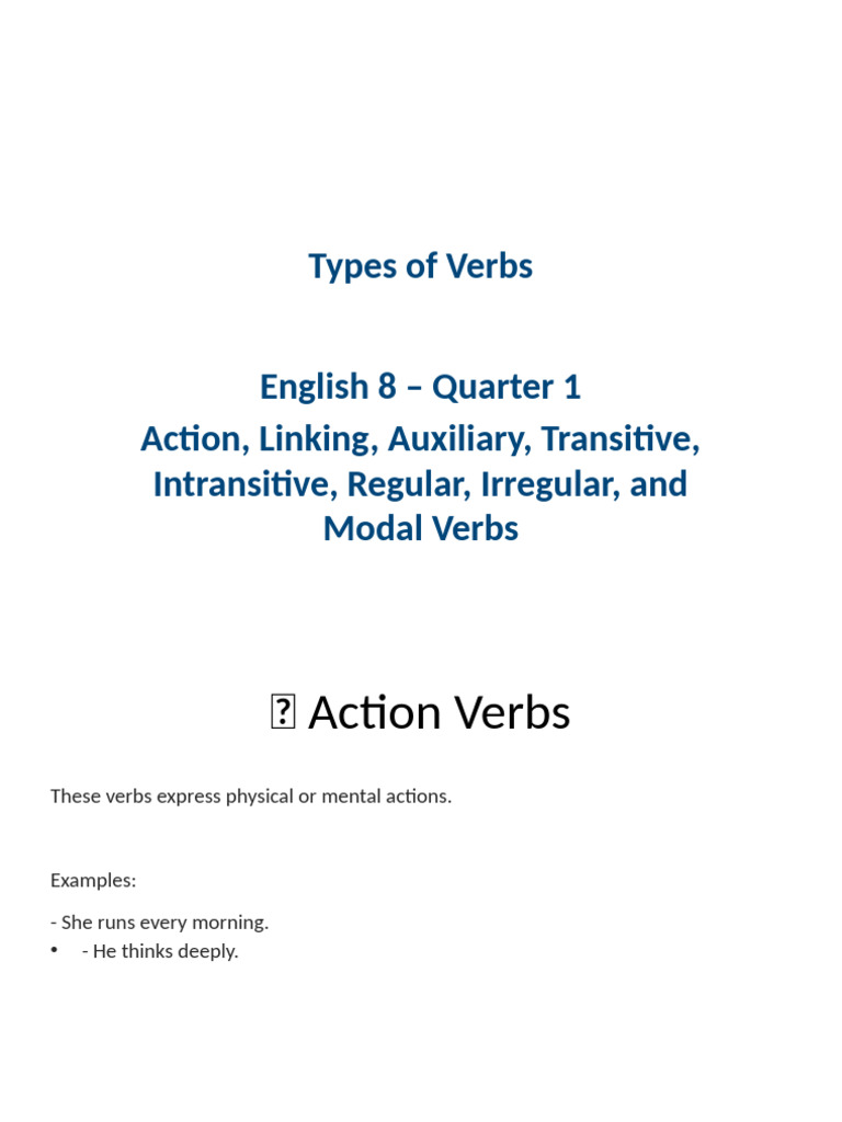 Types Of Verbs English8 Q1 Design Pdf