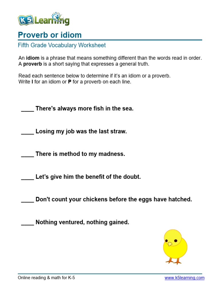 Proverbs and Idioms Worksheet for Grade 5 | PDF