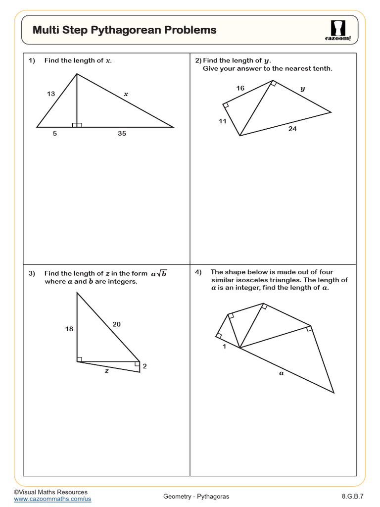 Cazoom Math. Pythagoras. Multi Step Pythagorean Problems | PDF | Area | Triangle