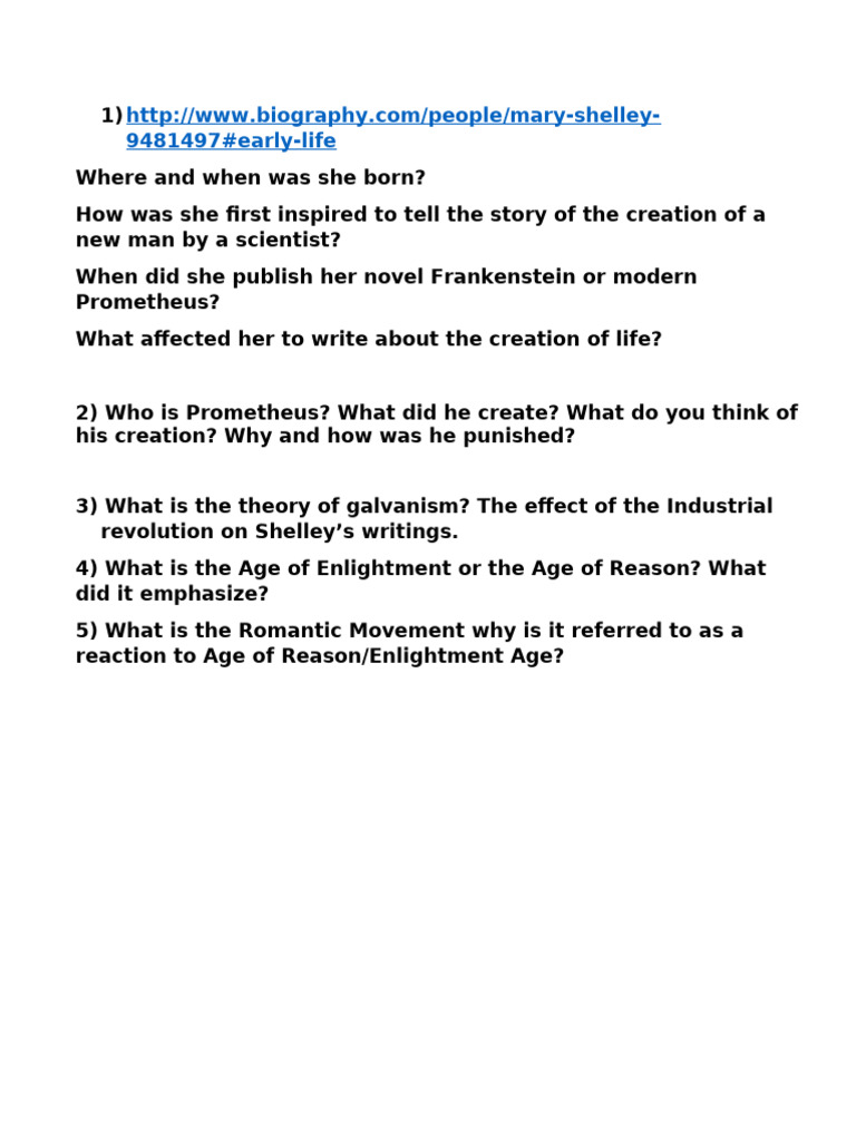 First Assignment On Frankenstein | PDF