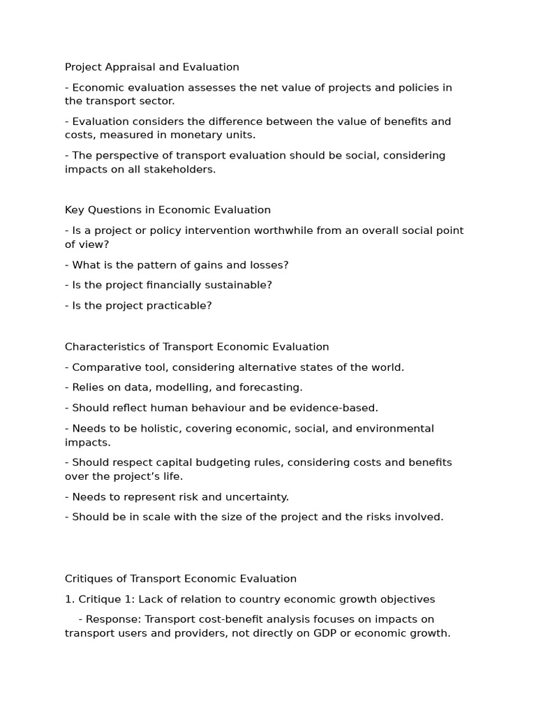 Transport Project Economic Evaluation Guide | PDF | Cost–Benefit ...