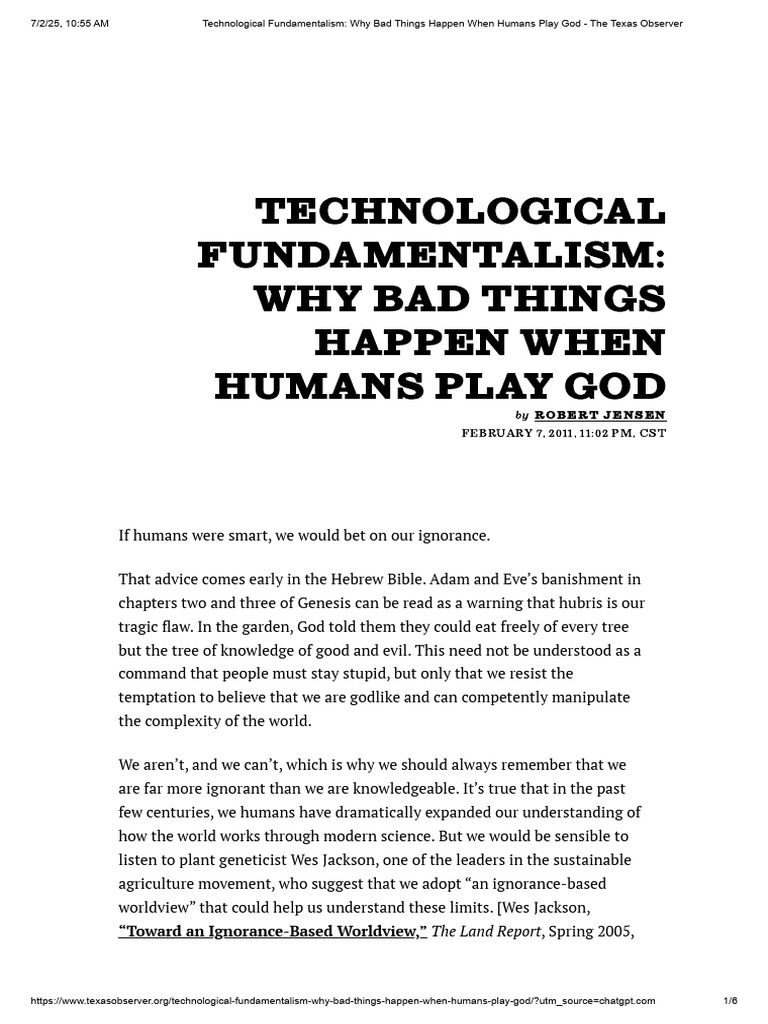 Technological Fundamentalism - Why Bad Things Happen When Humans Play ...