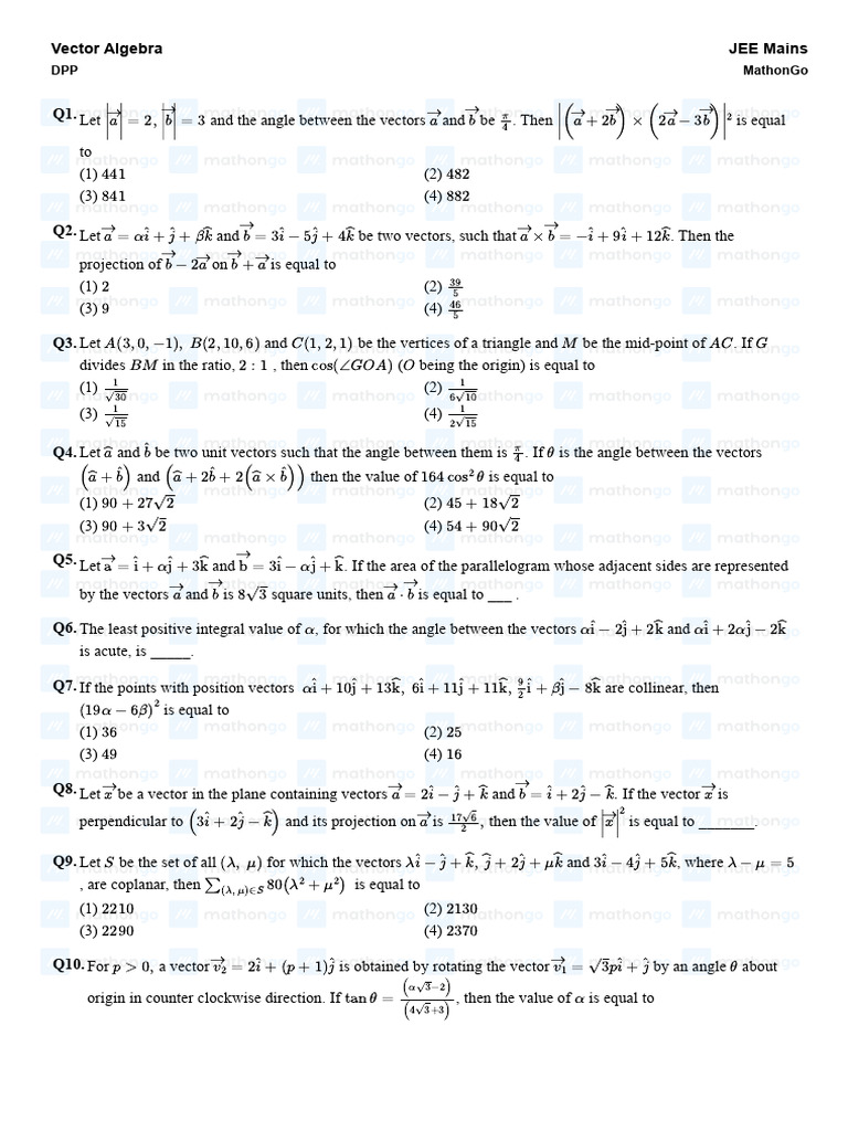 Vector Algebra DPP 3 | PDF | Angle | Euclidean Vector