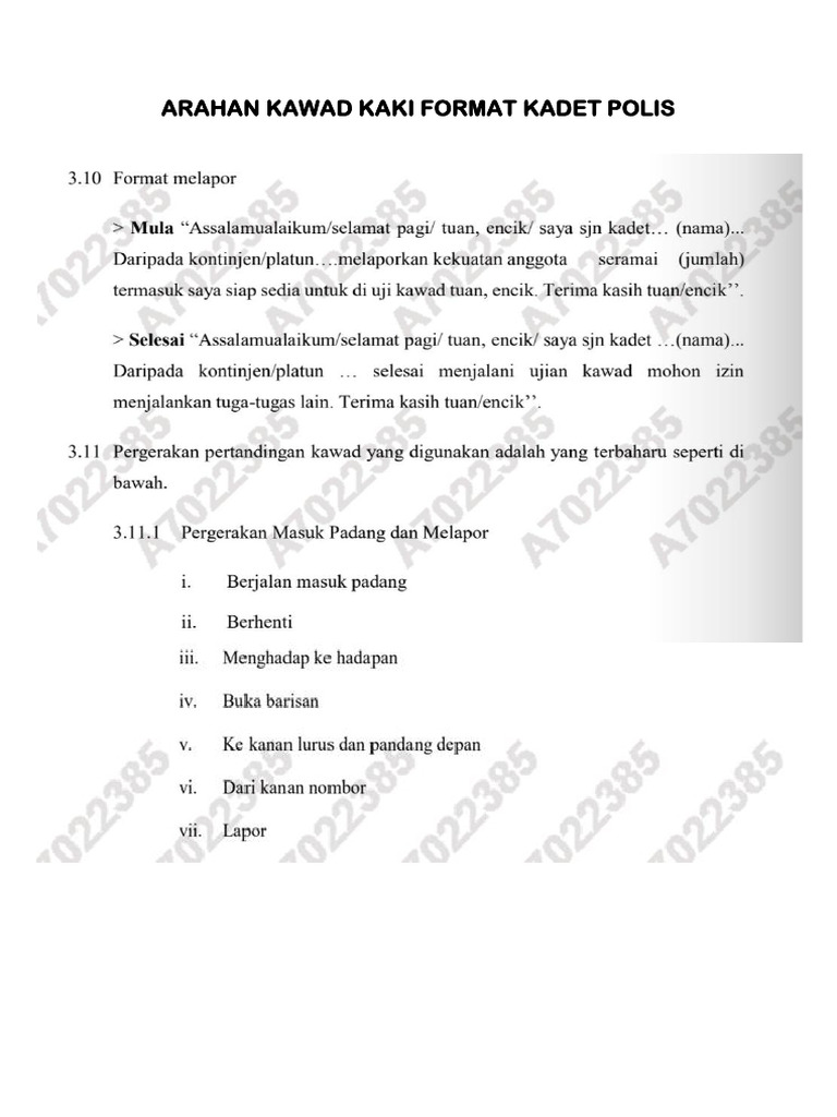 Arahan Kawad Kaki Format Kadet Polis | PDF