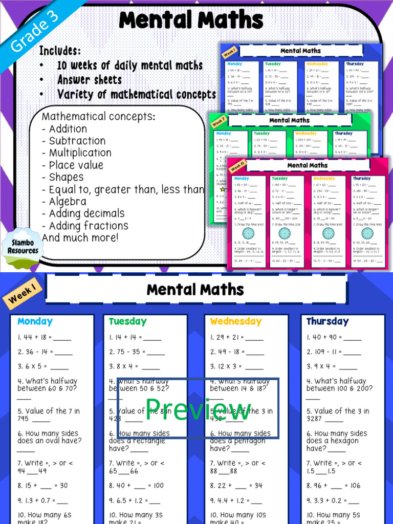 Mental Maths Grade 3 V4 Preview | PDF | Multiplication | Mathematics