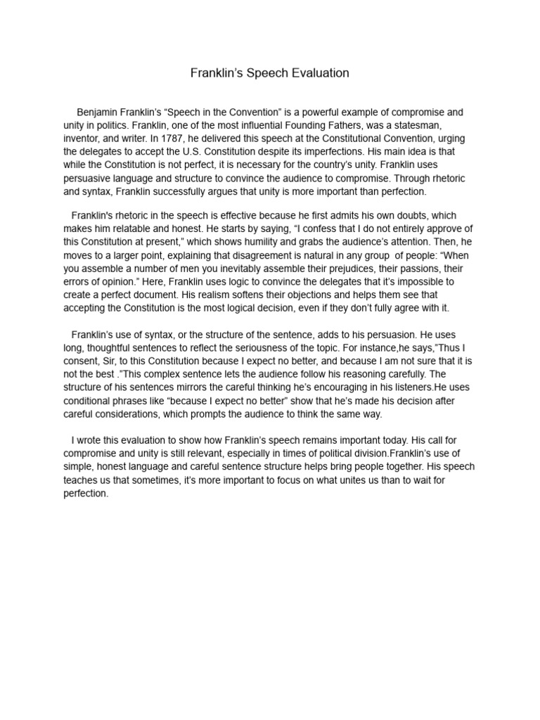 Franklin's Speech Evaluation | PDF | Rhetoric