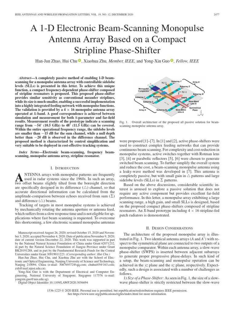 3) A 1-D Electronic Beam-Scanning Monopulse Antenna Array Based On A Compact Stripline Phase ...