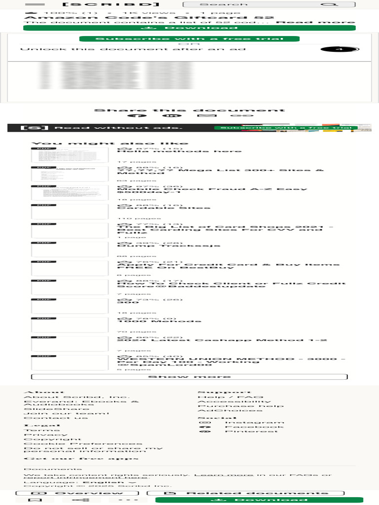 Amazon Gift Card Codes List | PDF | Scribd | Cyberspace