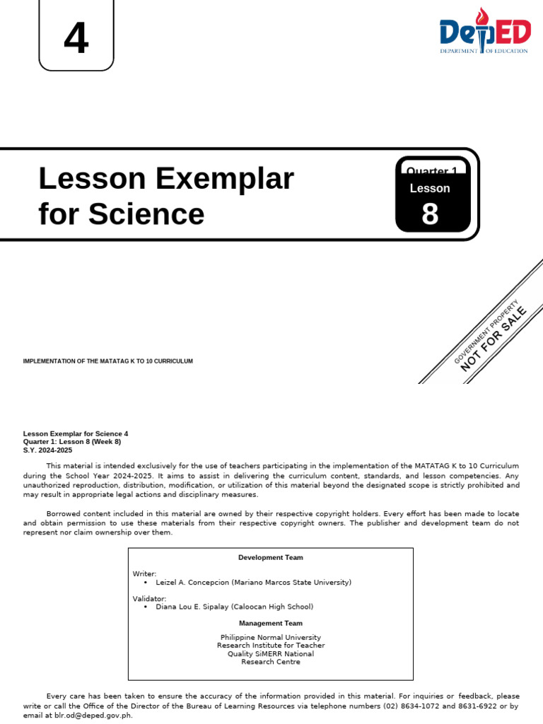 Q1 LE Science4 Lesson8 Week-8 | PDF | Learning | Science