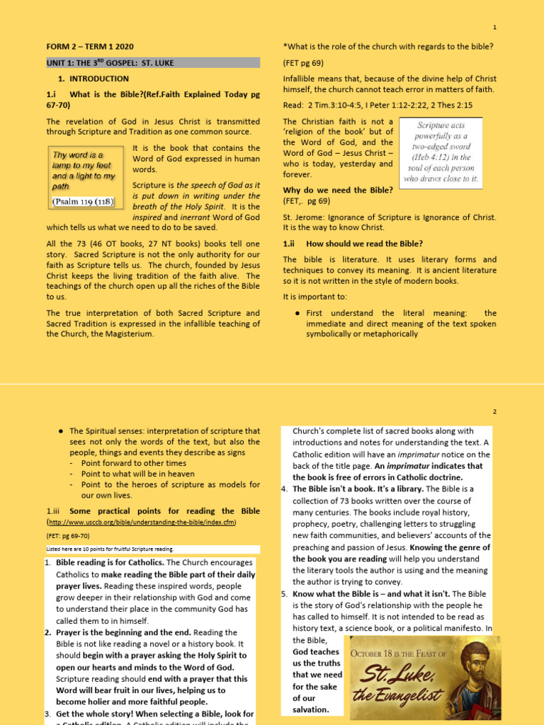 Gospel of ST Luke Notes I - Students | PDF | Jesus | Acts Of The Apostles