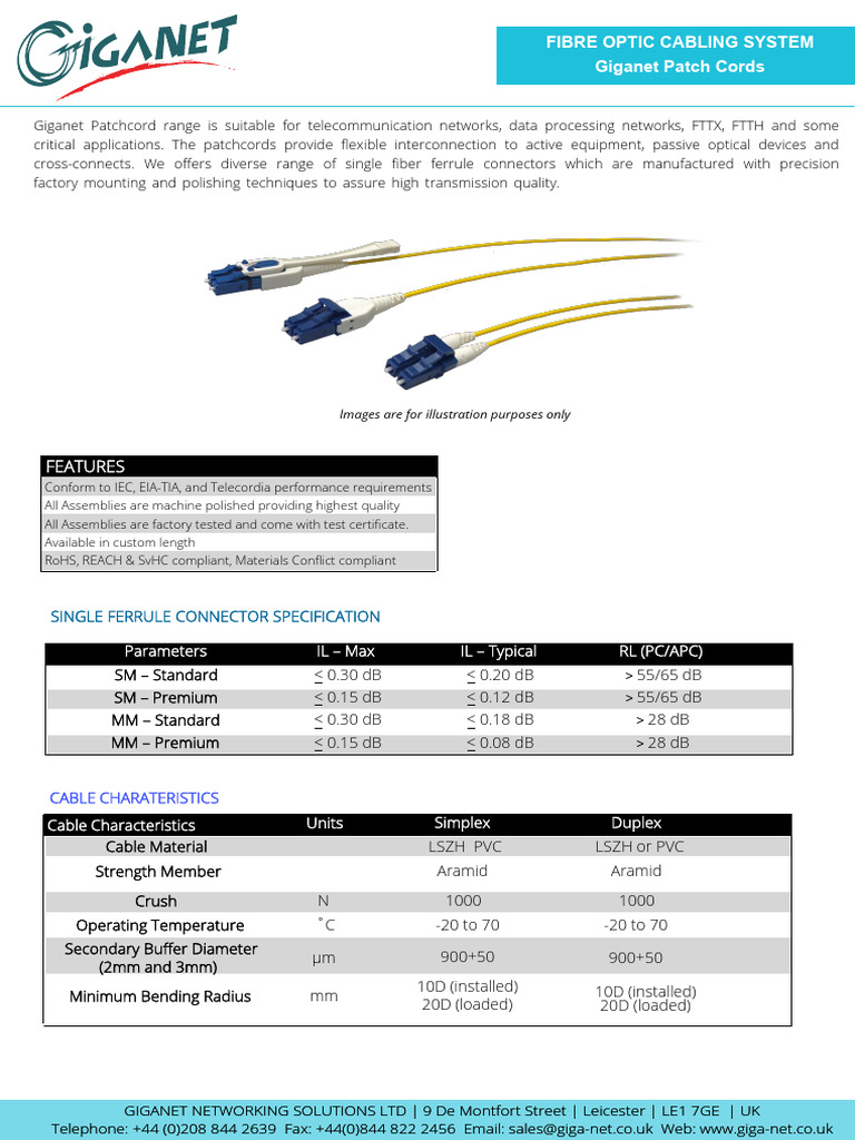 Giganet Fibre Patchcords | PDF | Optical Fiber | Fiber Optic Communication
