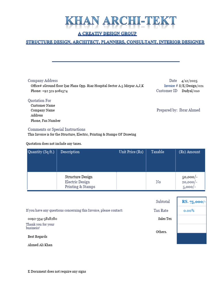 Design Invoice Shoaib Bhai Dudyal | PDF