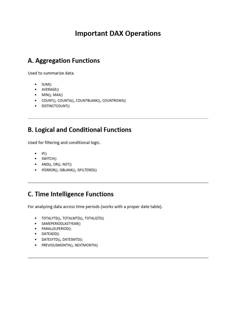 Important DAX Operations | PDF