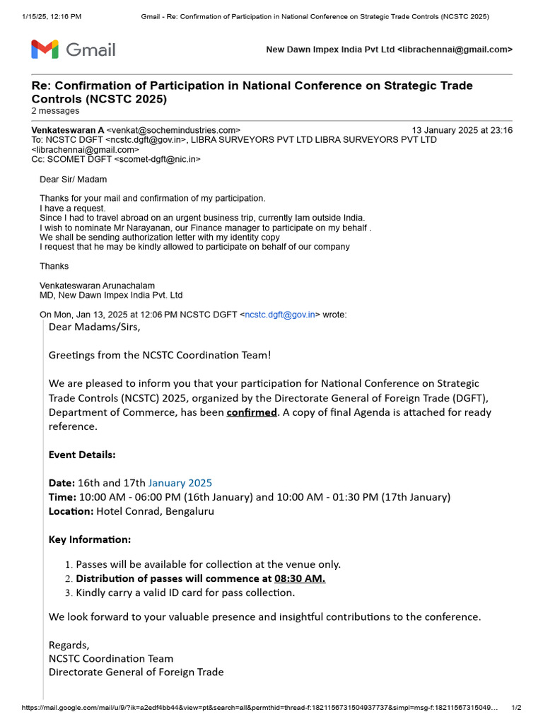 Gmail - Re - Confirmation of Participation in National Conference On ...