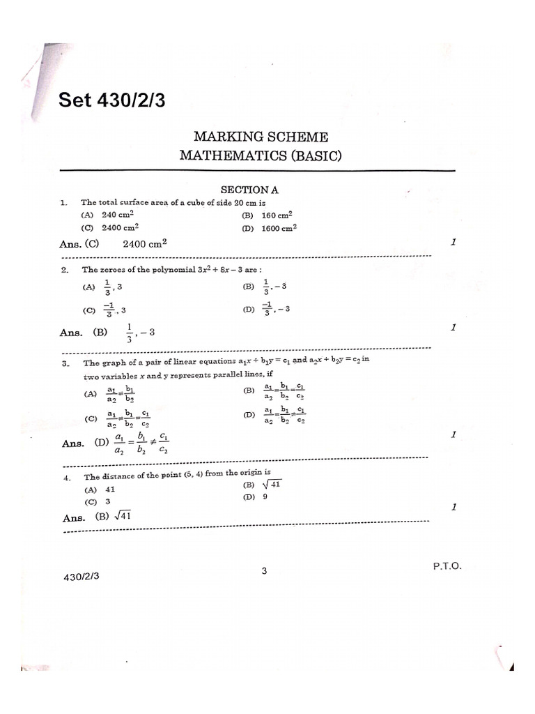 Maths Basic Marking Scheme | PDF