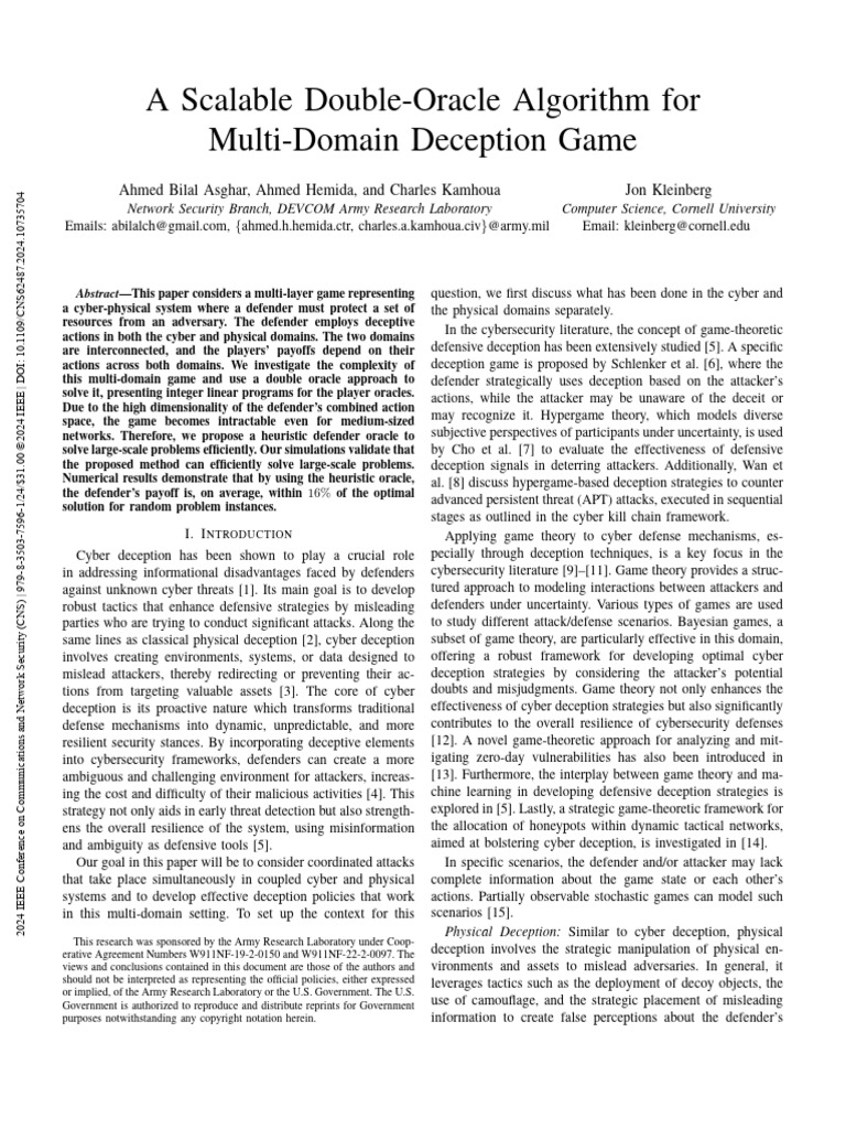A Scalable Double-Oracle Algorithm For Multi-Domain Deception Game | PDF | Computer Security ...