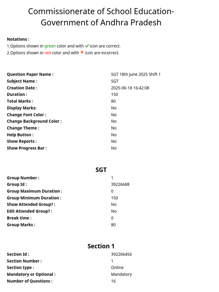 SGT 18th June Shift 1 Key | PDF | Multiple Choice | Standardized Tests
