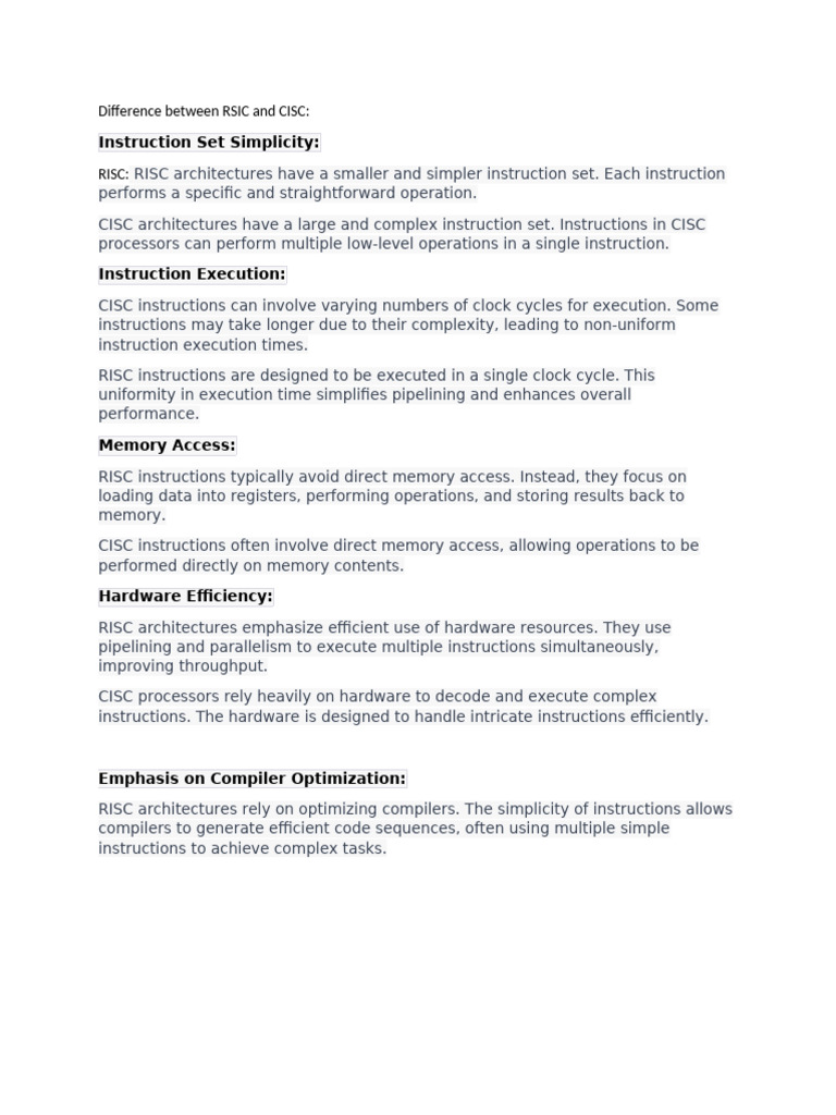 Difference Between RSIC and CISC | PDF
