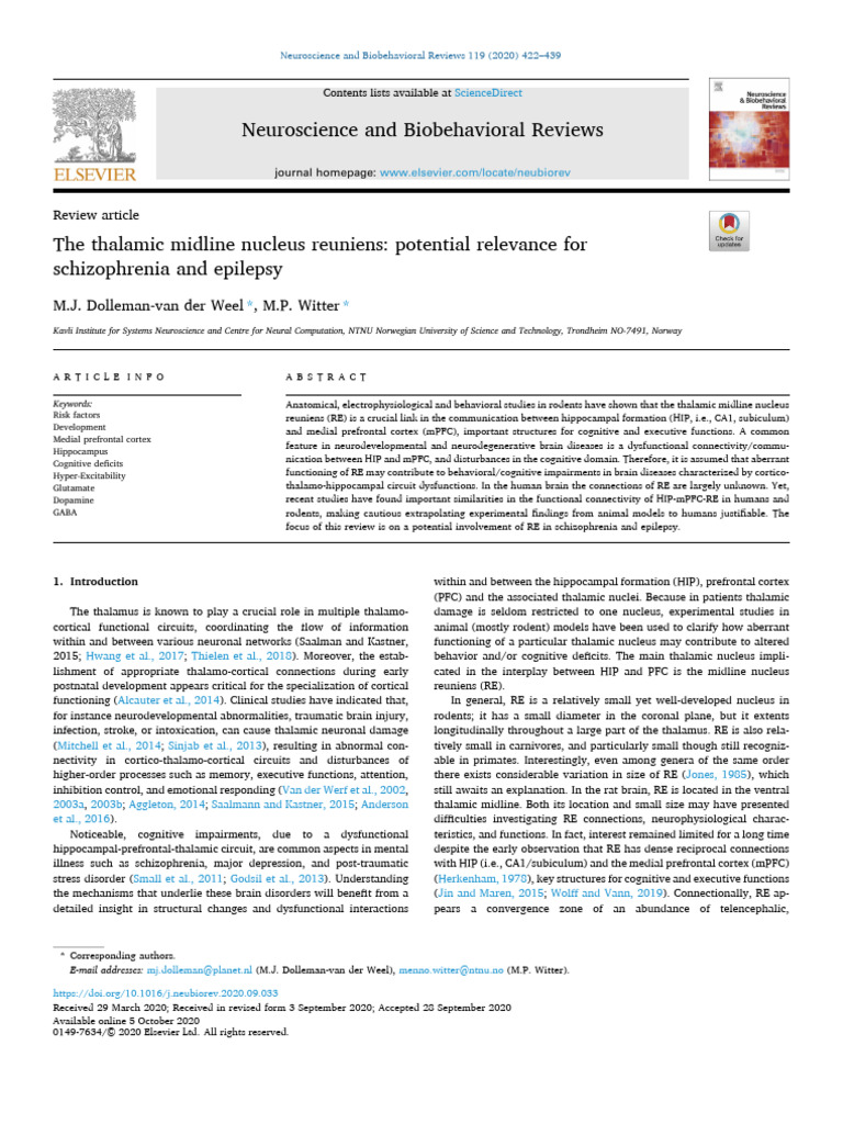 Dolleman-Van De-2020-The Thalamic Midline Nucl | PDF | Hippocampus | Thalamus