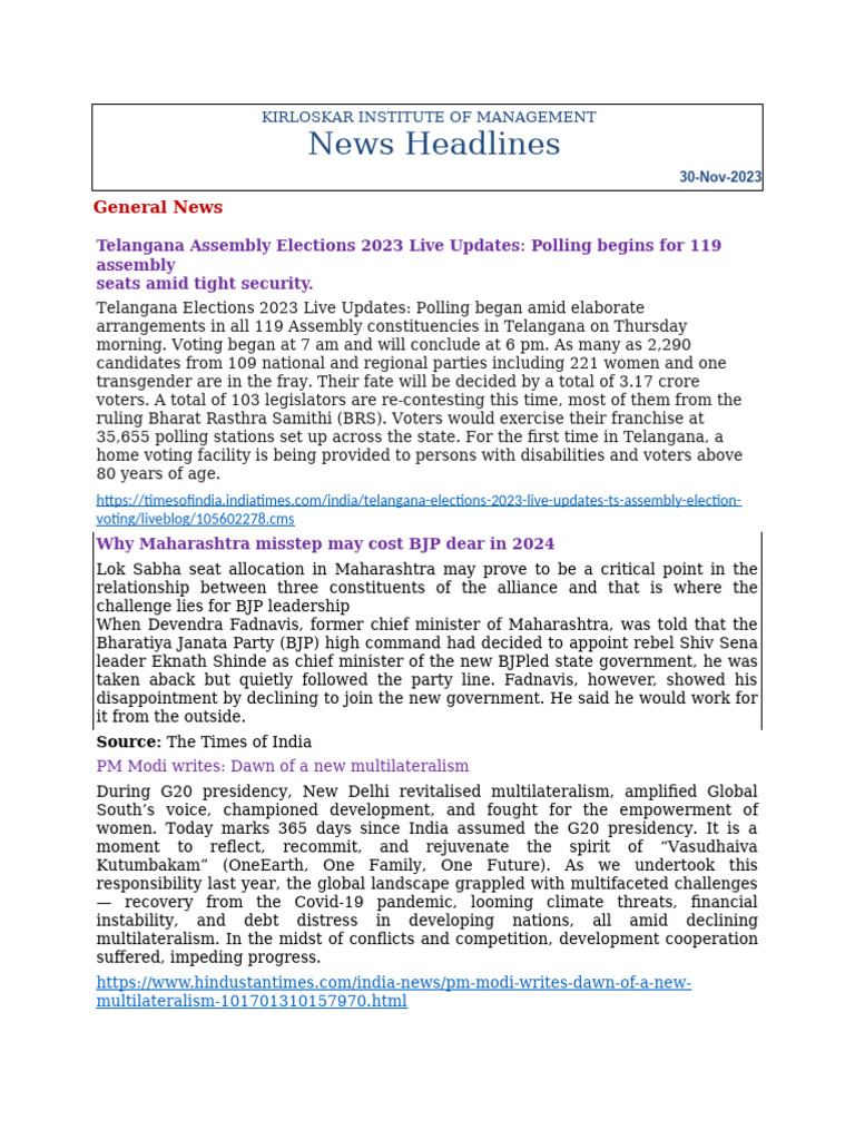 News Headlines 30.11.2023 | PDF