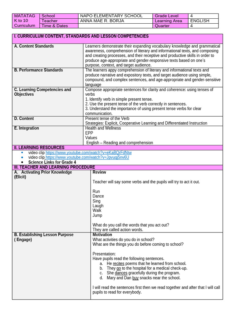 Lesson-Plan-in-English 4-MATATAG | PDF | Reading Comprehension ...