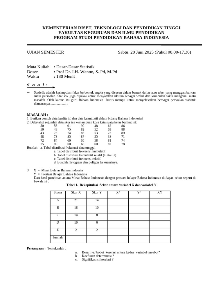 Soal UAS Statistik Bah Indonesia 2025 | PDF