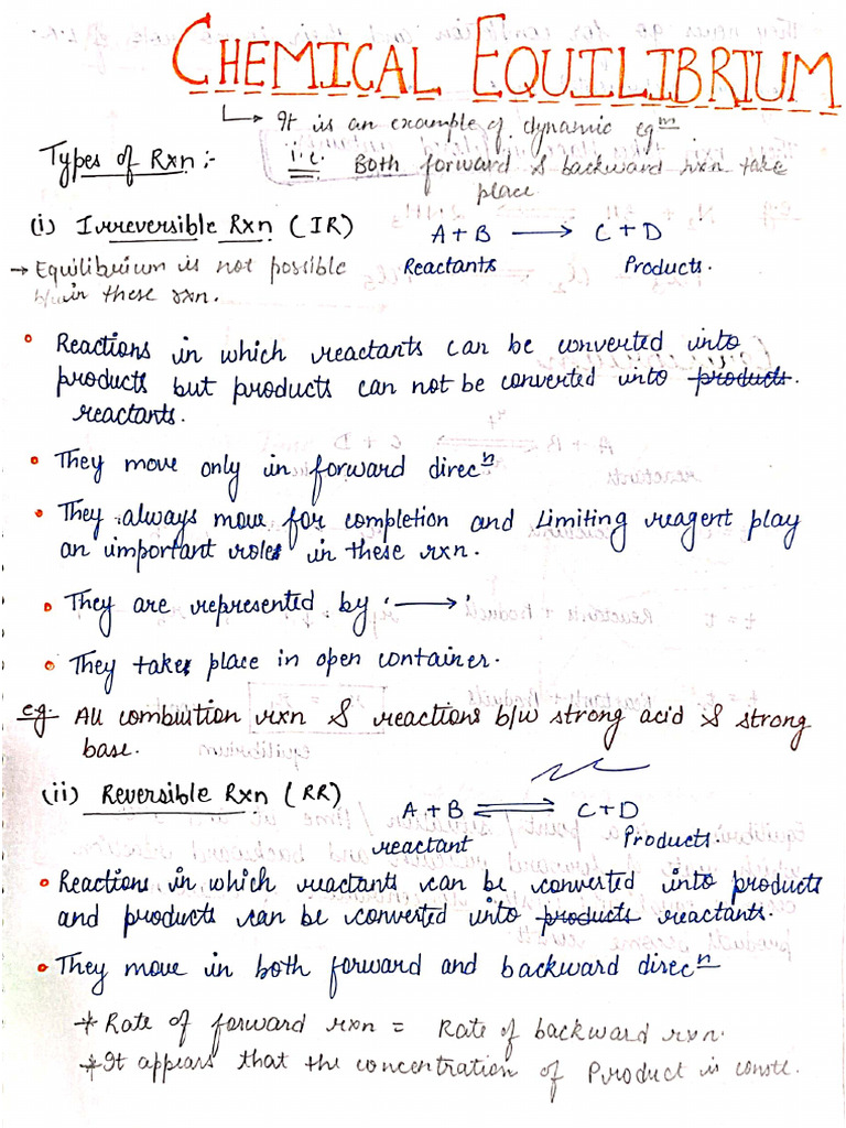 Baluni Classses Chemical Equilibrium Notes | PDF