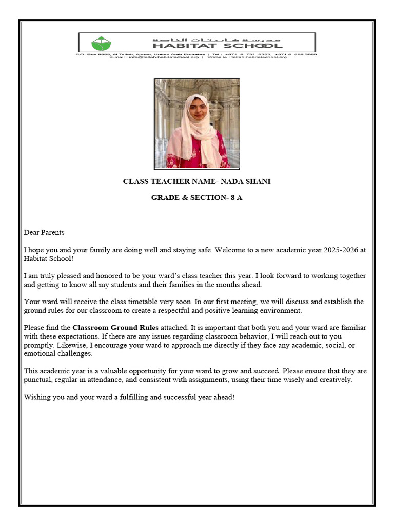 Class 8A Guidelines for Parents 2025-2026 | PDF | Teachers | Communication