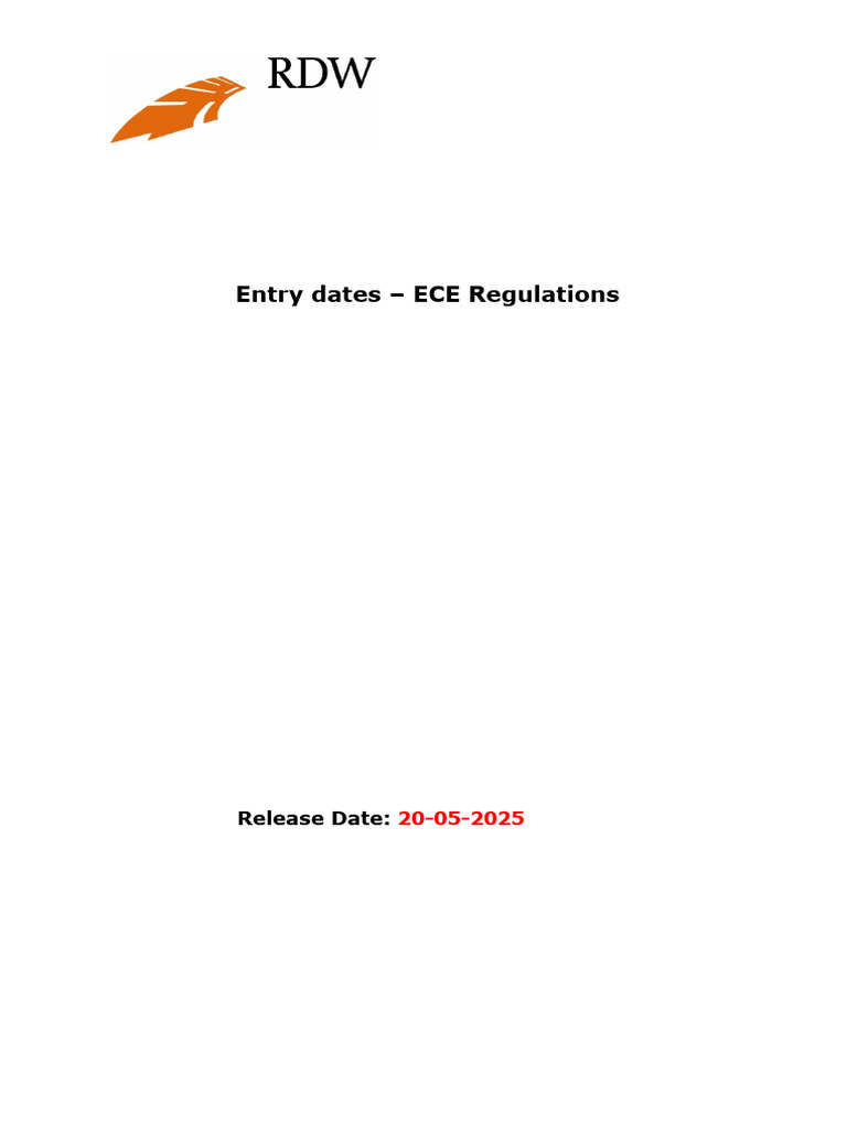 Entry Dates Ece Regulations | PDF | Headlamp | Transportation Engineering
