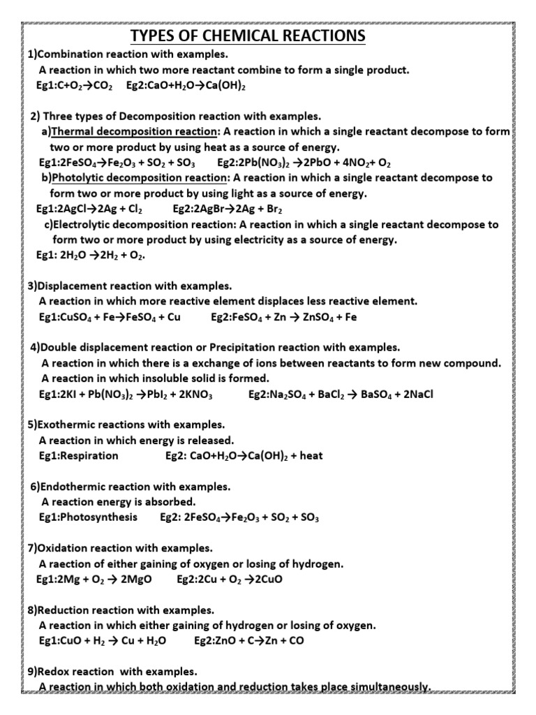 Chemical Reactions Overview and Examples | PDF | Chemical Reactions ...