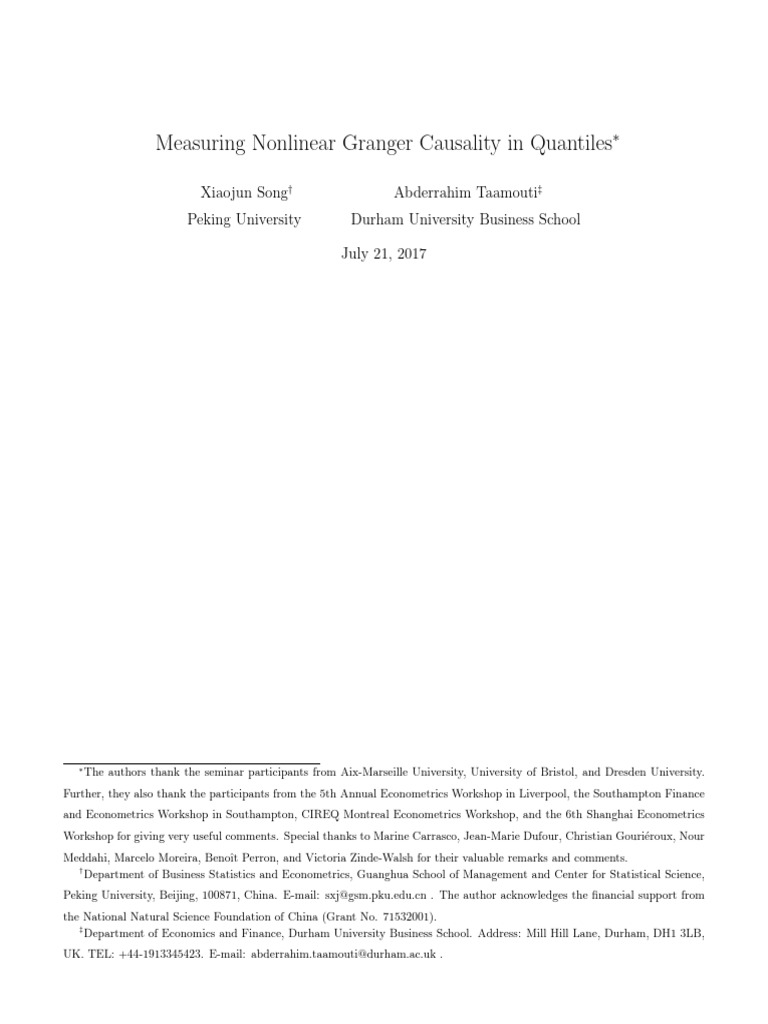 Measuring Nonlinear Granger Causality in Quantiles | PDF | Quantile ...