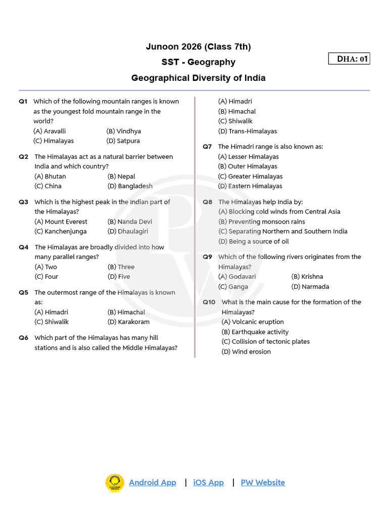 684fbfc3cab032bfdea52cab - Geography - Geographical Diversity of India DHA 01 Extra Junoon 2026 ...