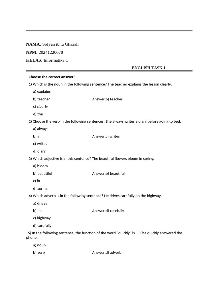 ENGLISH TASK 1 (Sofyan Ibnu Ghazali) | PDF