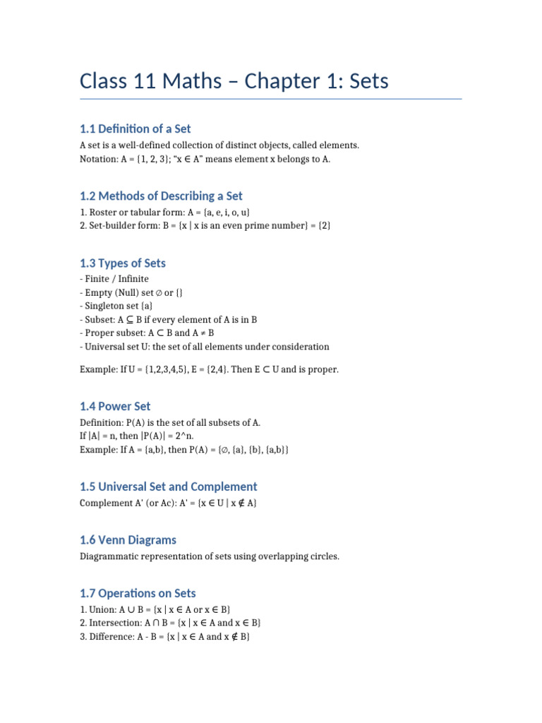 Class11 Maths Sets Extended | PDF | Set (Mathematics) | Mathematical Logic