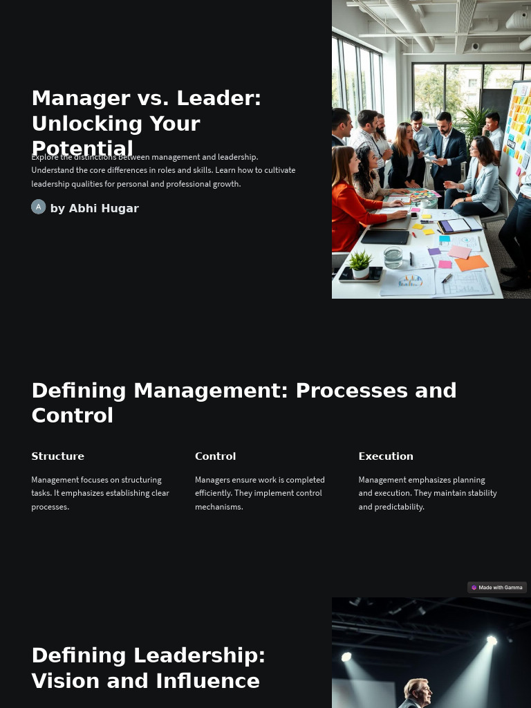 Manager Vs Leader Unlocking Your Potential | PDF | Leadership | Goal