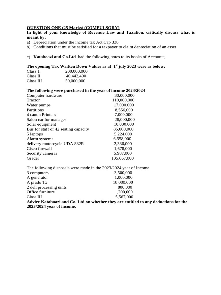 Depreciation Question 2025 | PDF