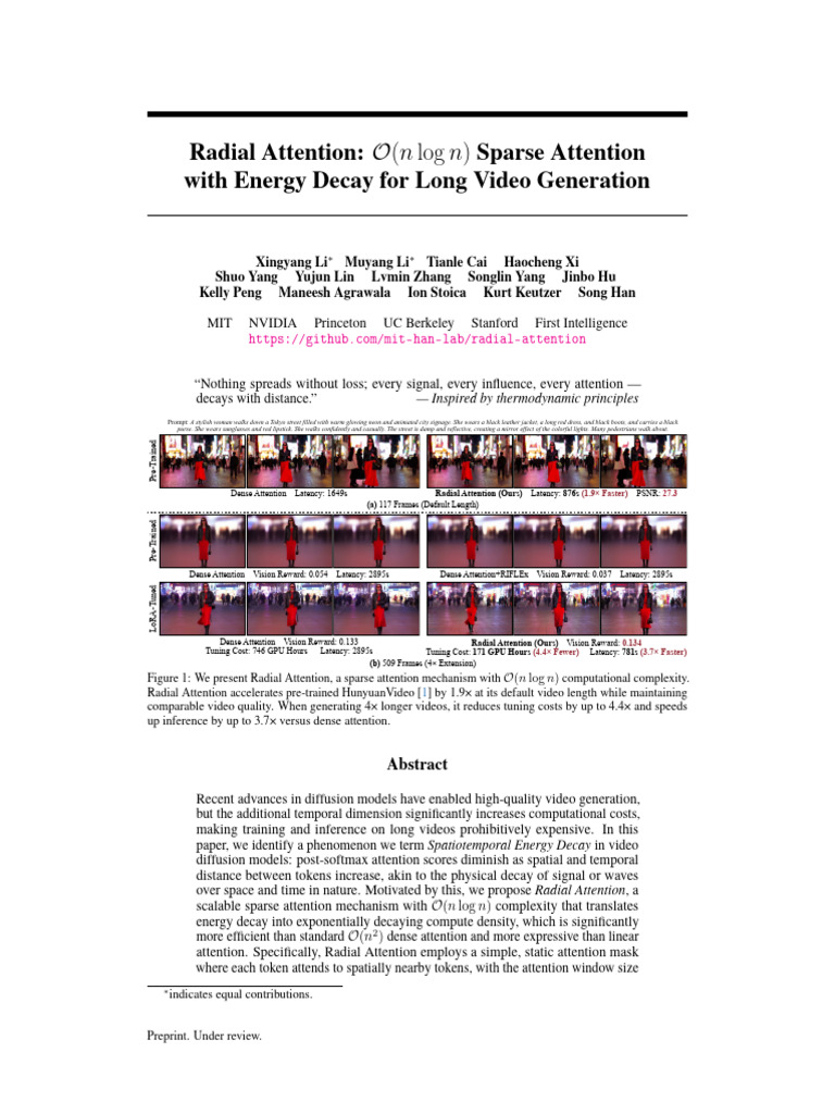 Radial Attention O (Nlogn) Sparse Attention | PDF | Attention | Spacetime