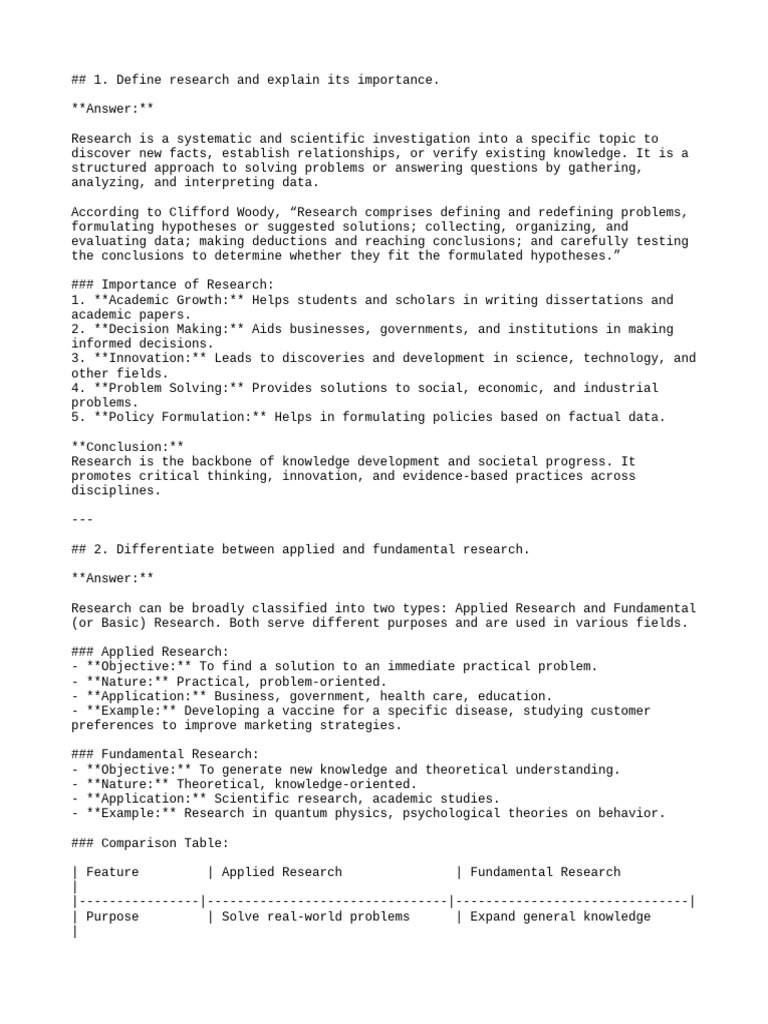 Research Methodology 5 Marks Answers | PDF | Sampling (Statistics) | Hypothesis