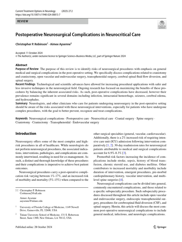 14 Postoperative Neurosurgical Complications in Neurocritical Care ...