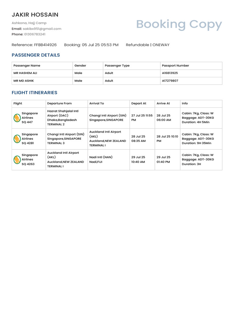 Flight Itinerary for Jakir Hossain | PDF | Transport | Aviation