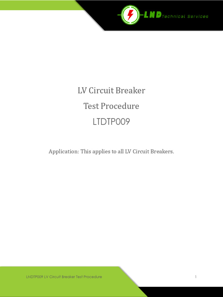 LNDTP009 Low Voltage Circuit Breaker Test Procedure | PDF | Insulator ...
