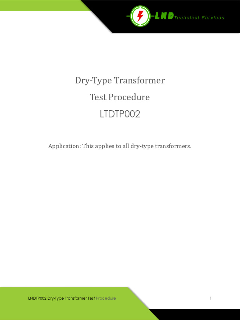 LNDTP002 Dry-Type Transformer Test Procedure | PDF | Transformer ...