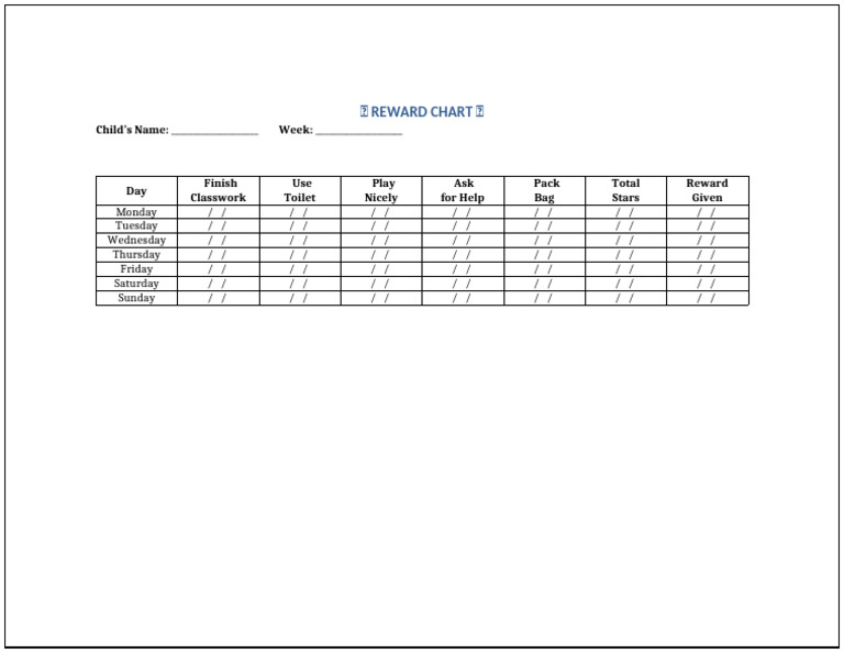 Reward Chart Landscape Special Needs Child | PDF