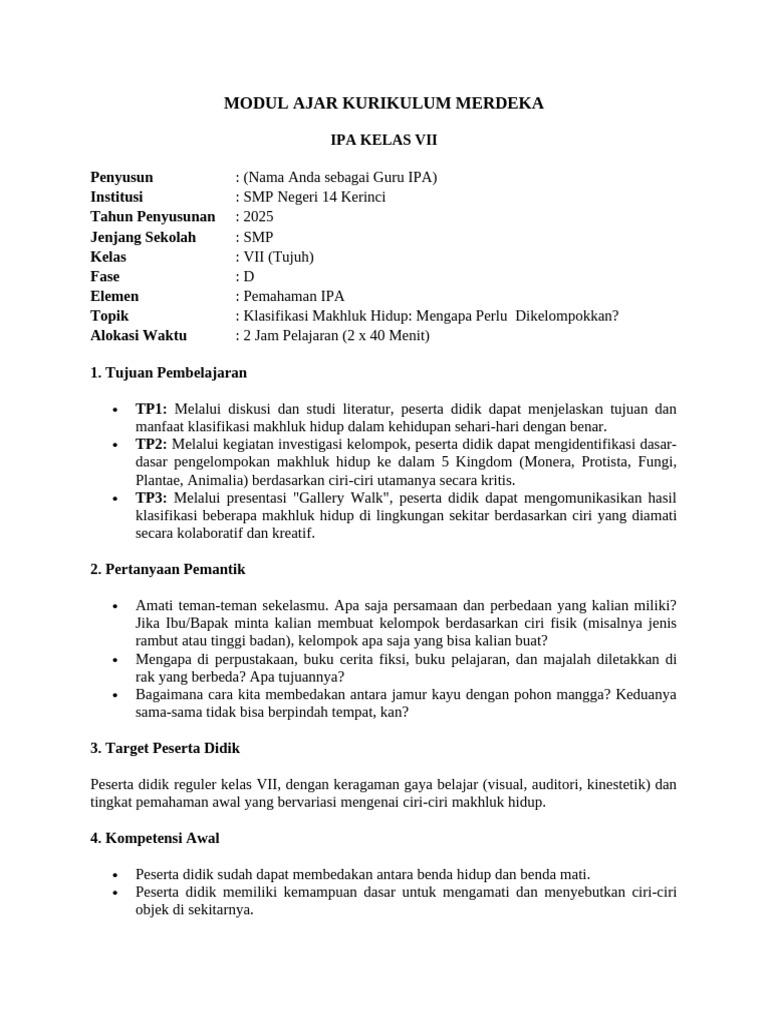 Modul Ajar Kurikulum Merdeka PPG Ukin 2025 | PDF