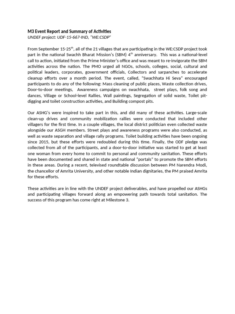 M3 Event Report and Summary of Activities | PDF