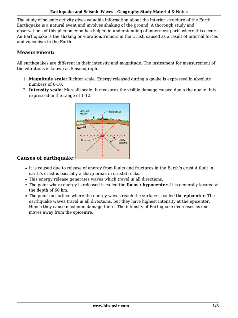 Earthquake Basics for Class 9 Geography | PDF | Earthquakes | Waves