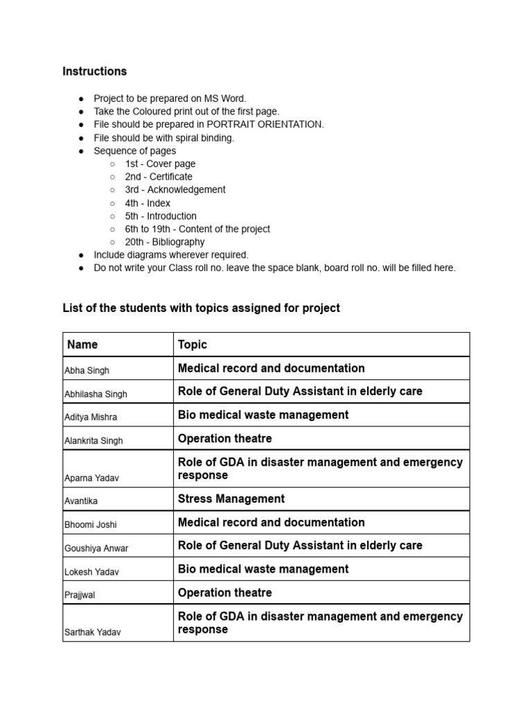 Instructions For Health Care Project | PDF